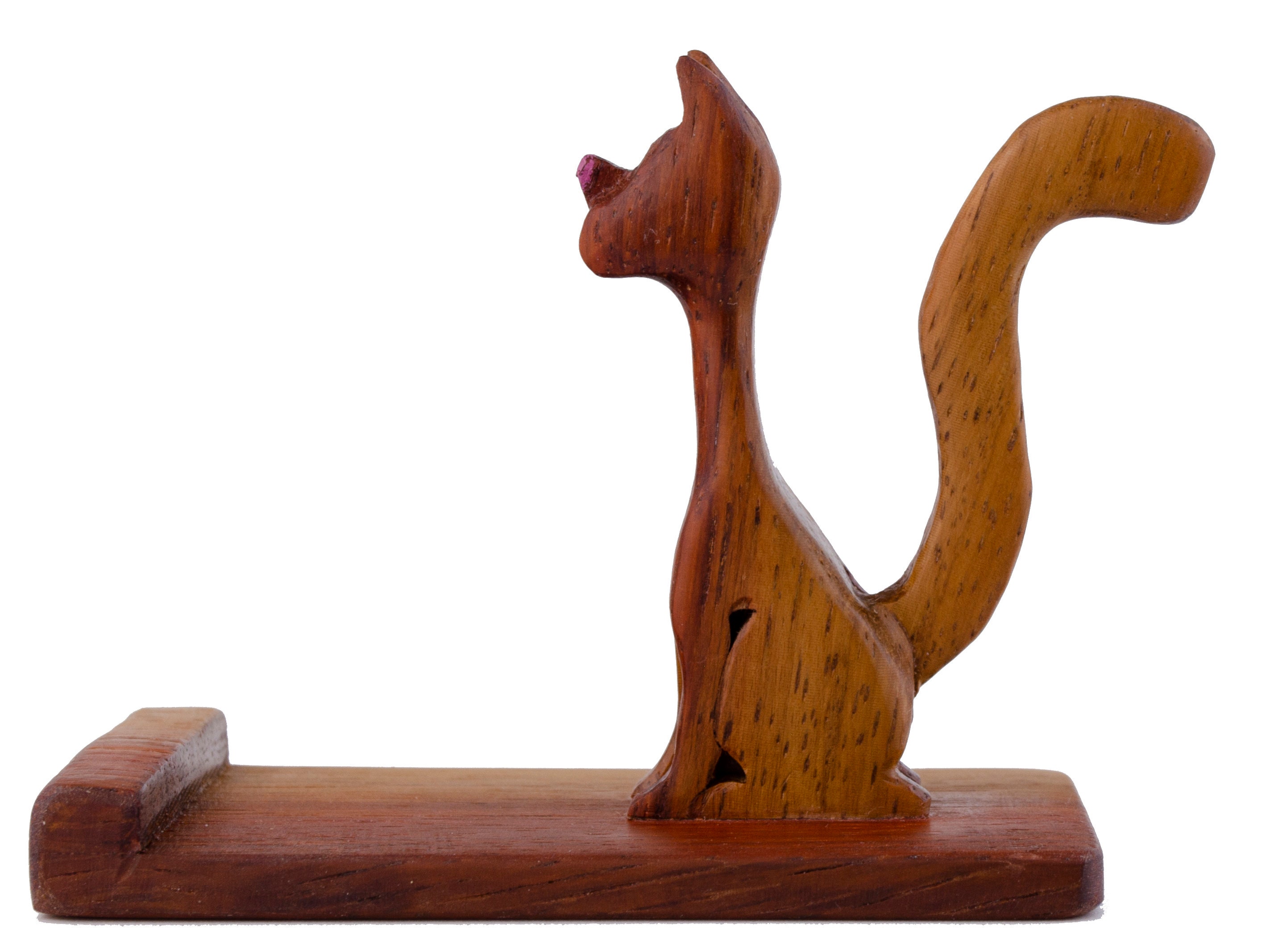 Red wooden cat phone holder stand cute gift for cat lovers | Etsy