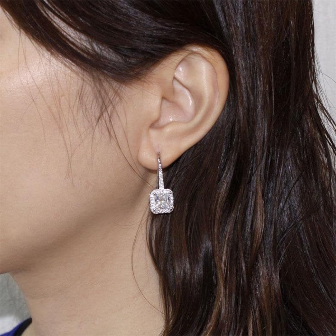 3 Ctw 925 Sterling Silver Square Cut Corner Princess Halo Drop - Etsy