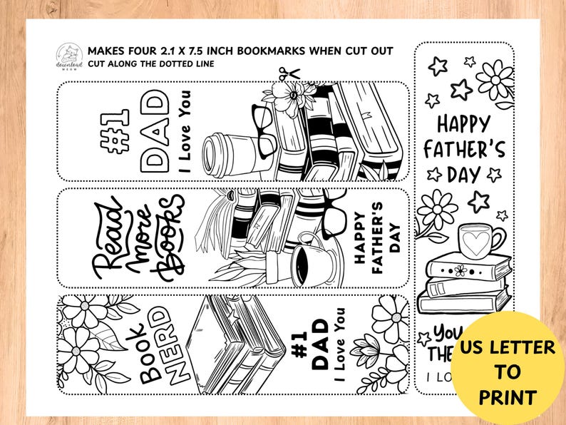 Fathers Day Coloring Bookmarks Pack of 8, Father's Day Bookmark ...