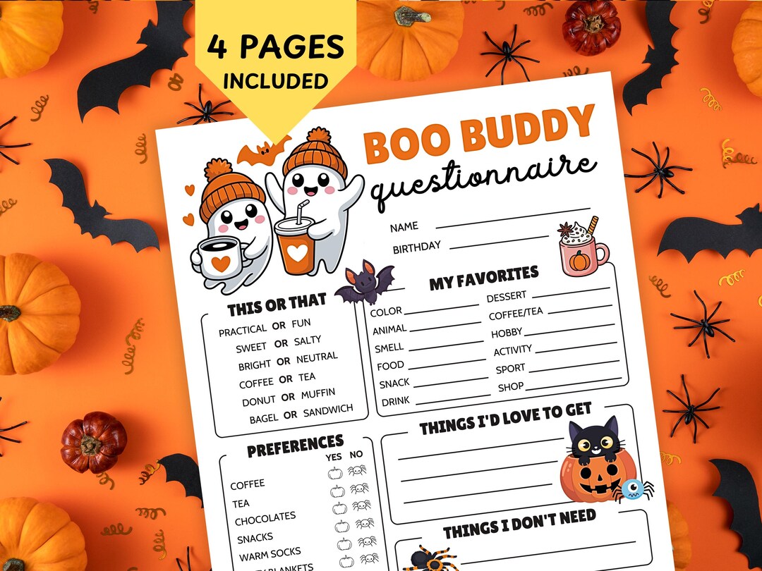 Halloween Boo Buddy Questionnaire Bundle: Office Party Printable ...