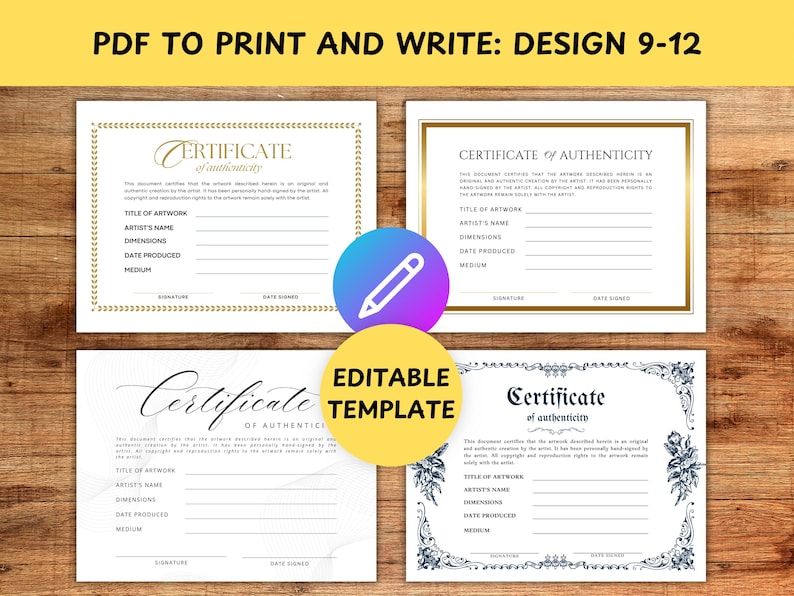 Plantilla editable de certificado de autenticidad para artistas ...