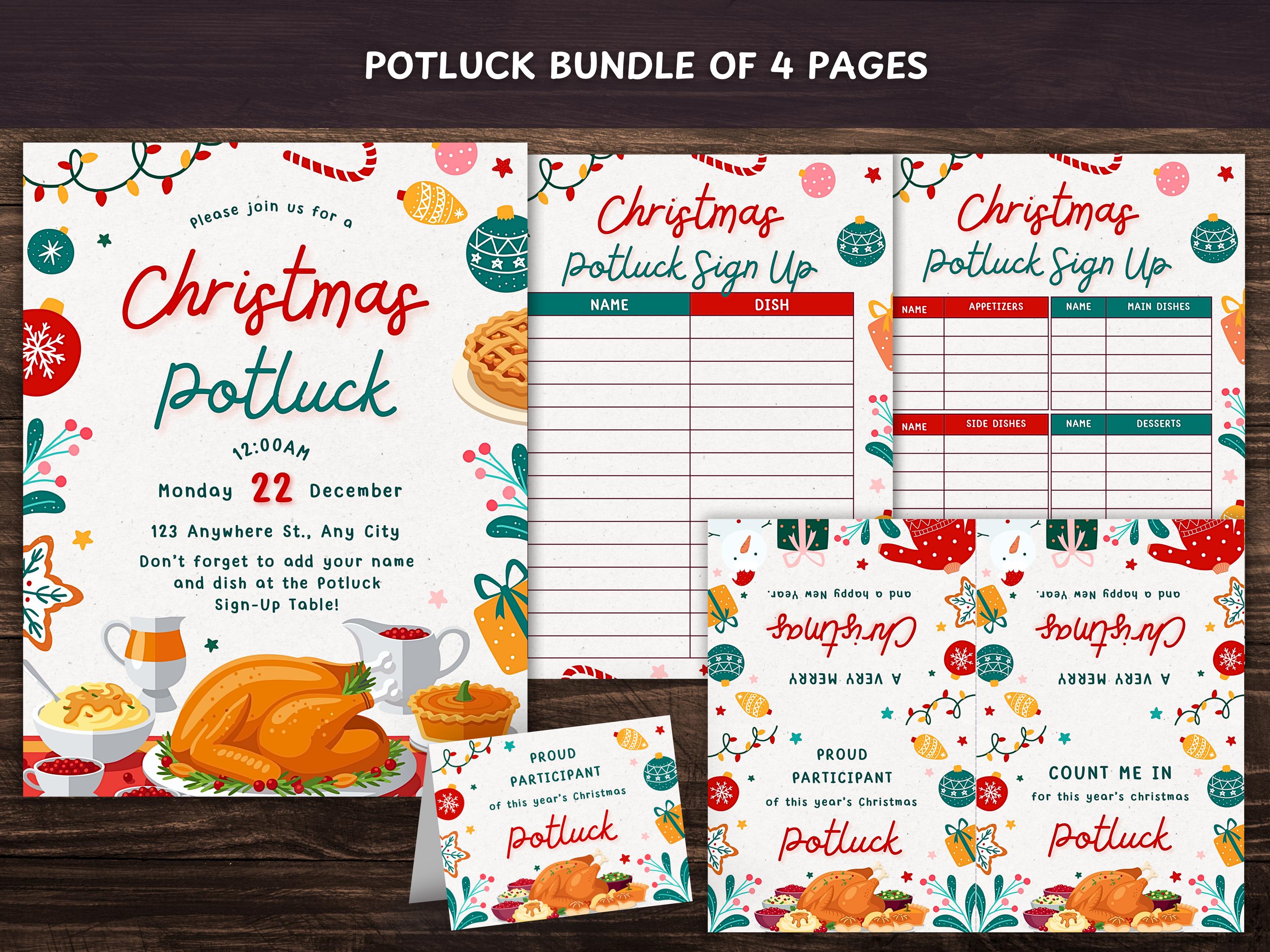 Christmas Potluck Invitation Bundle, Editable Festive Printables ...