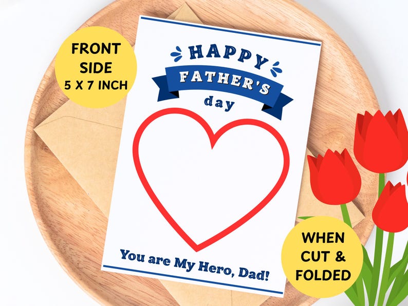 Father's Day Heart Shaped Card Template Hand Craft for Kids PDF, Easy ...