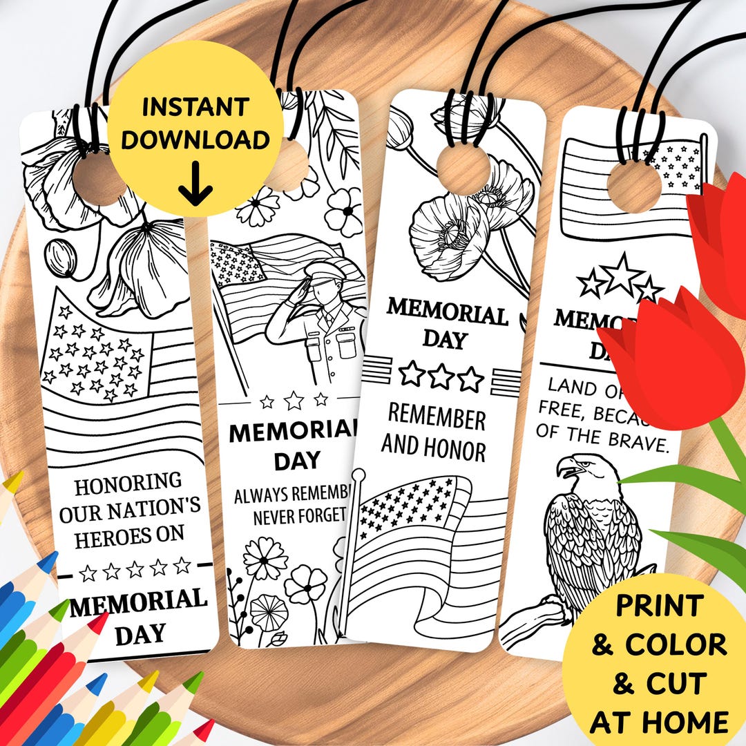 Memorial Day Coloring Bookmarks Cards, Happy Memorial Day Flowers ...