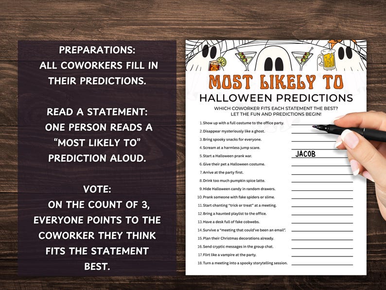 Halloween Predictions Fun Office Party Game, Team Building Game, Staff ...