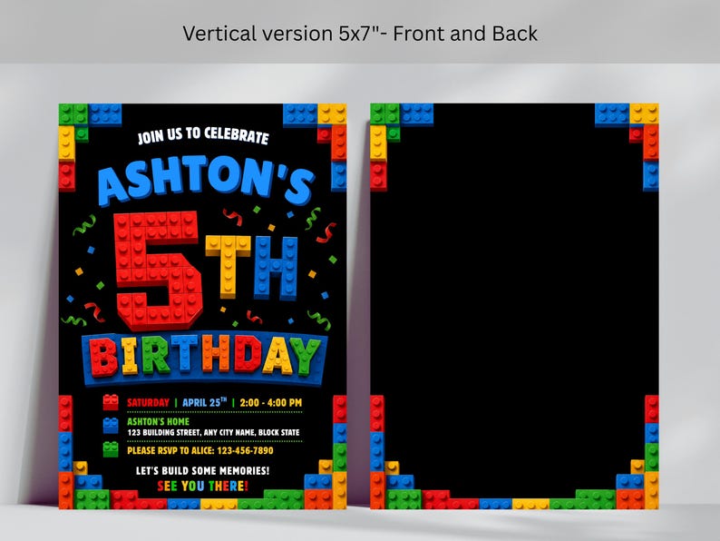 5th Birthday Building Party Invitation, Building Blocks Editable ...