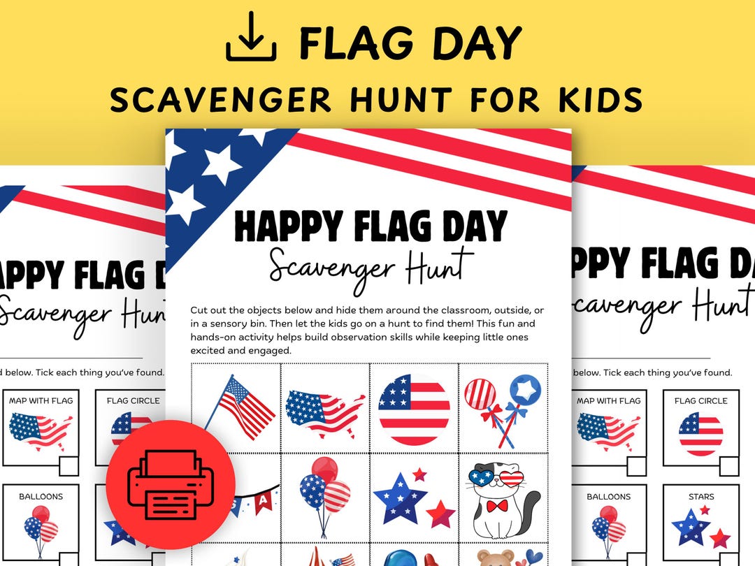 Flag Day Scavenger Hunt Game: Printable Classroom Activity (PDF ...