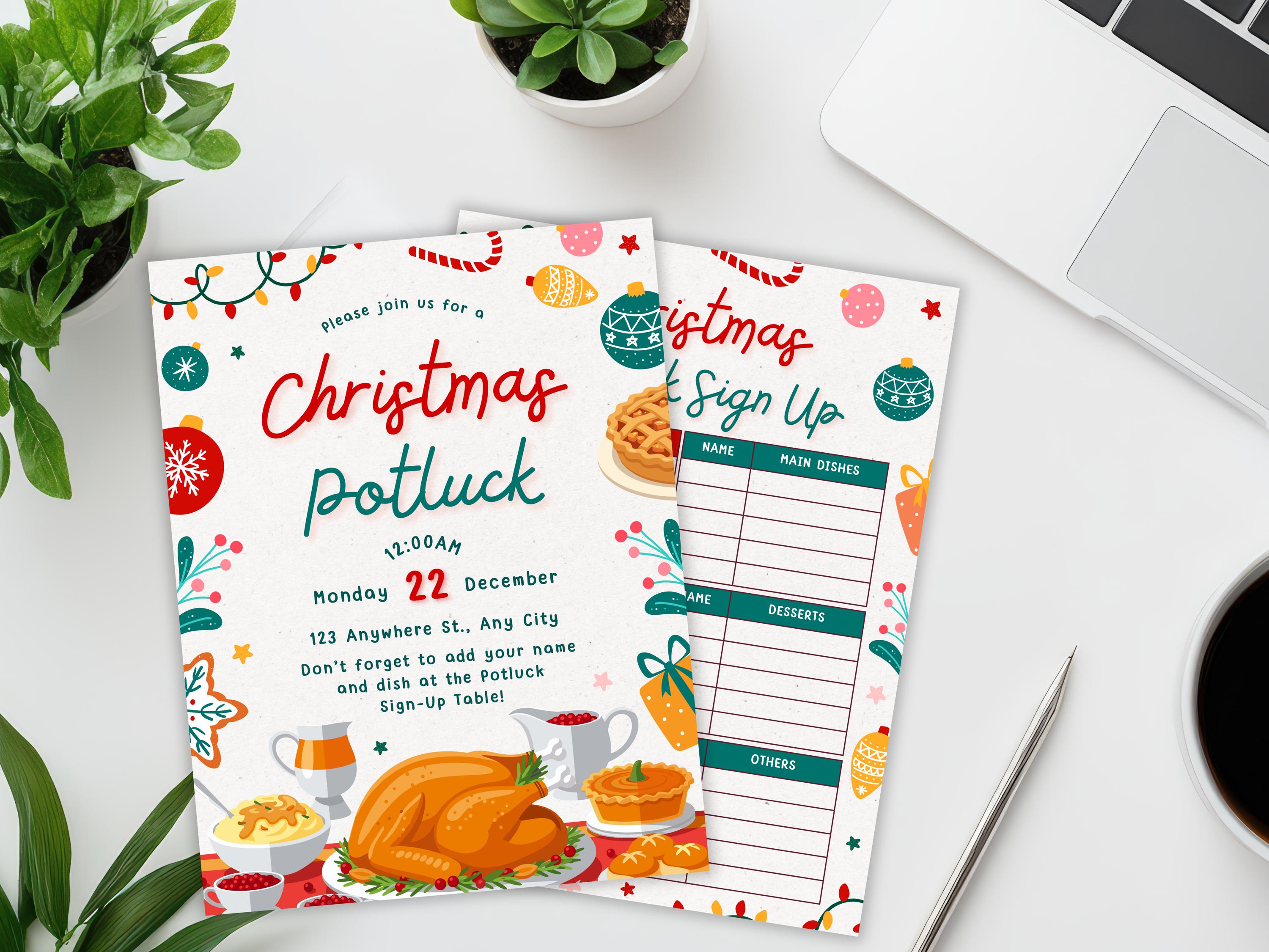 Christmas Potluck Invitation Bundle, Editable Festive Printables ...