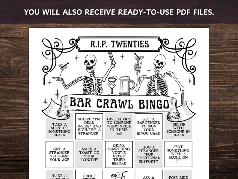 Death to My 20s Bar Crawl Bingo, Editable, Death to My 20s Adult ...