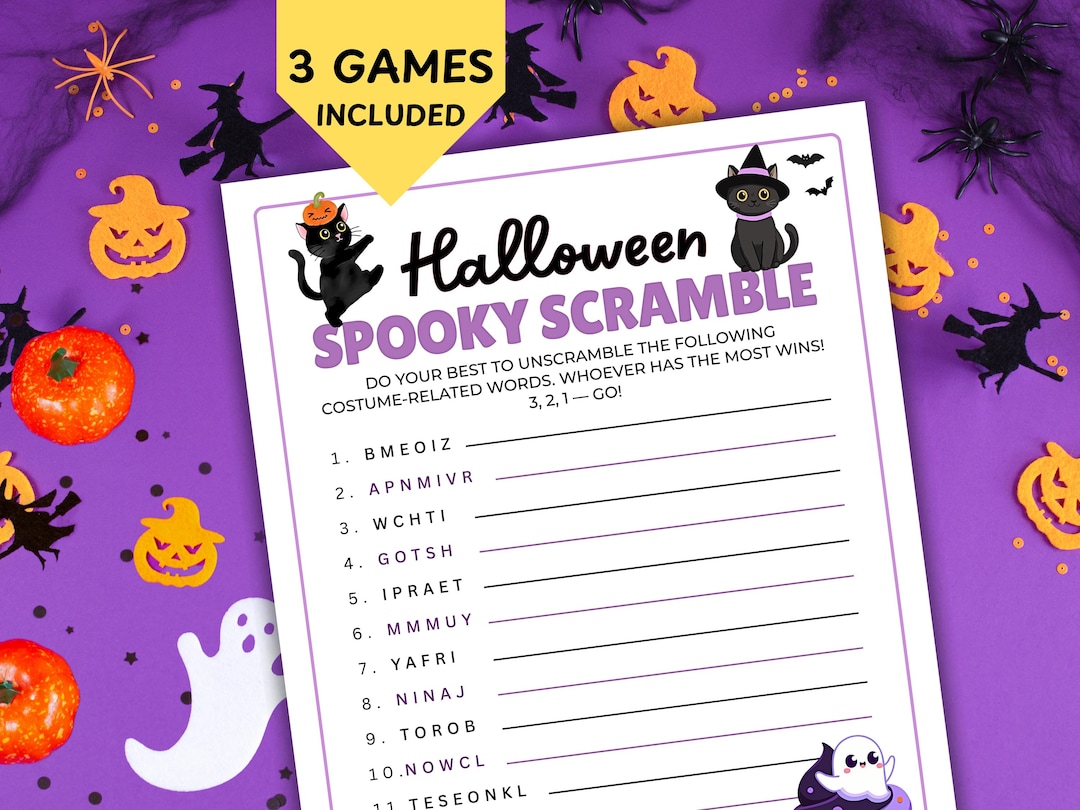 Halloween Party Games: Spooky Word Scramble, Maze, Tic-tac-toe (PDF) - Etsy