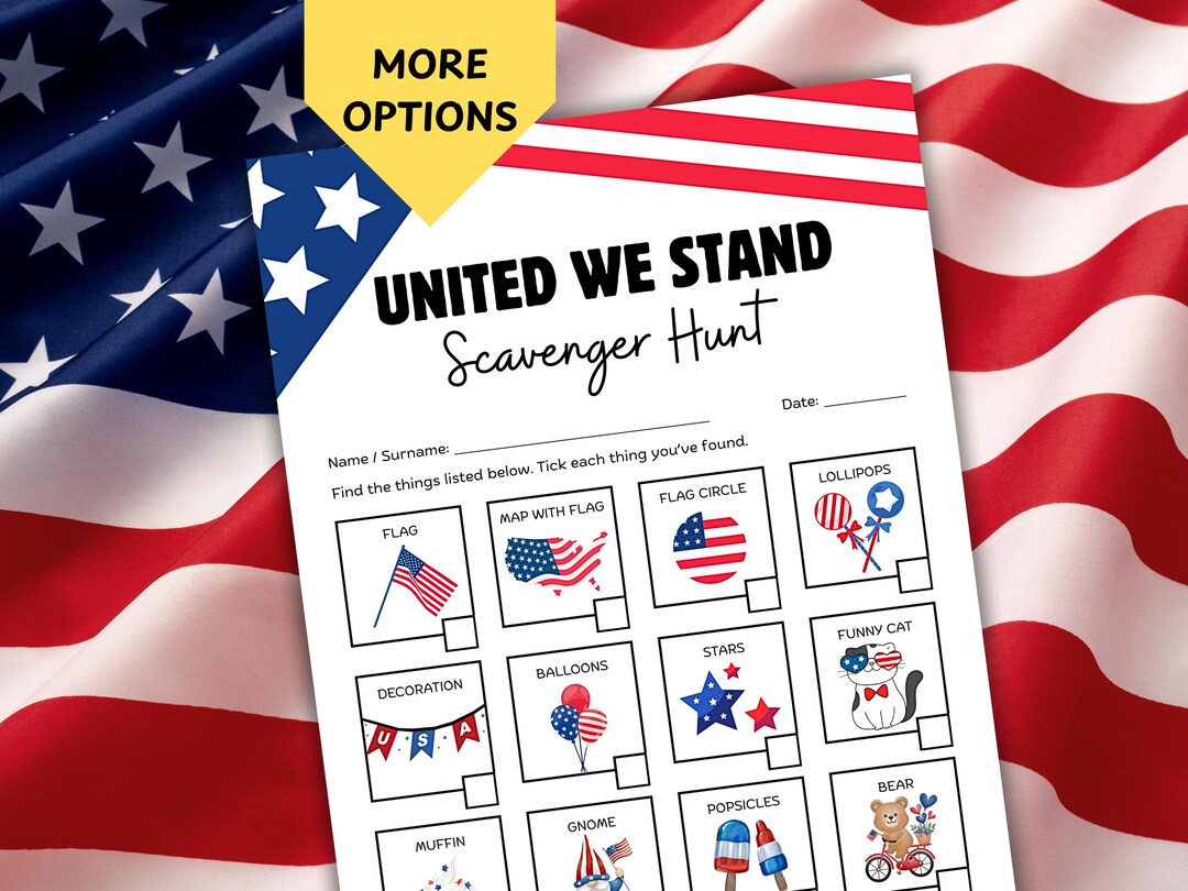 Patriotic Scavenger Hunt Game, Kids Holiday Activity (PDF Pattern) - Etsy