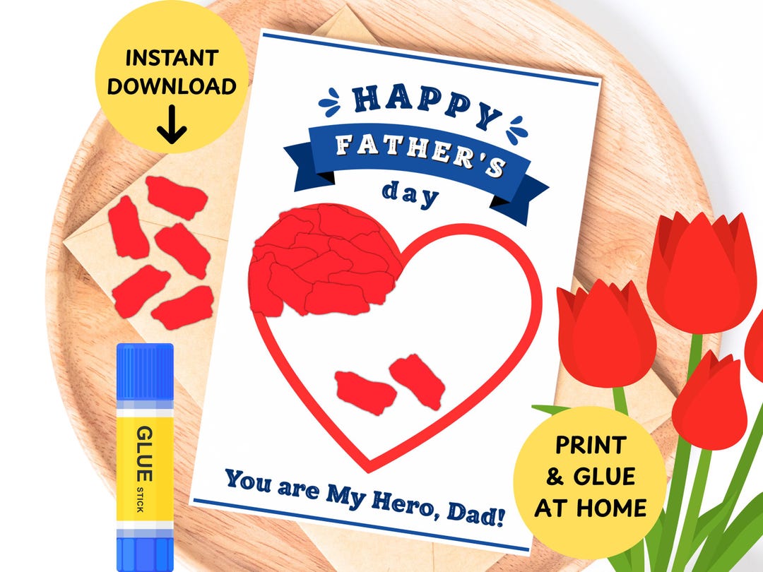 Father's Day Heart Shaped Card Template Hand Craft for Kids PDF, Easy ...