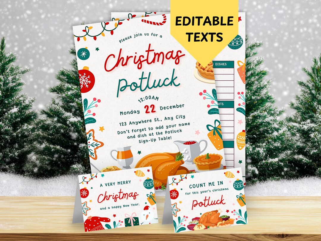 Christmas Potluck Invitation Bundle, Editable Festive Printables ...