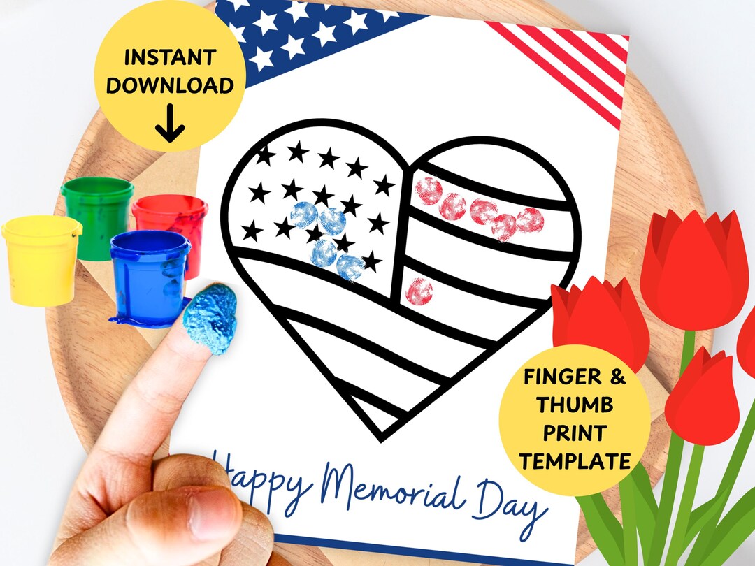 Happy Memorial Day Fingerprint Craft Template for Kids, Easy Activity ...