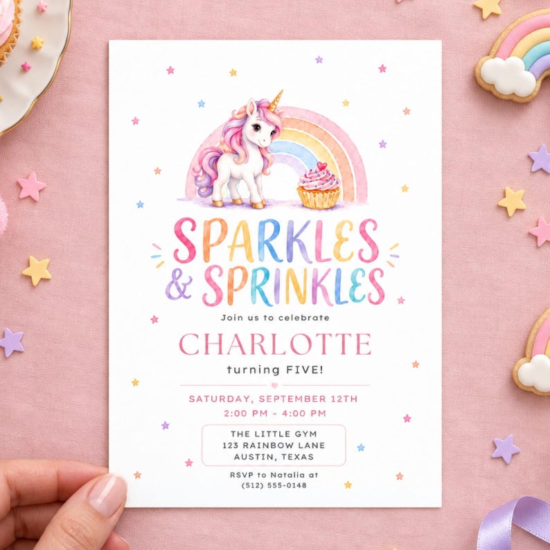 Sparkles & Sprinkles Unicorn Birthday Invitation, Printable Invite ...