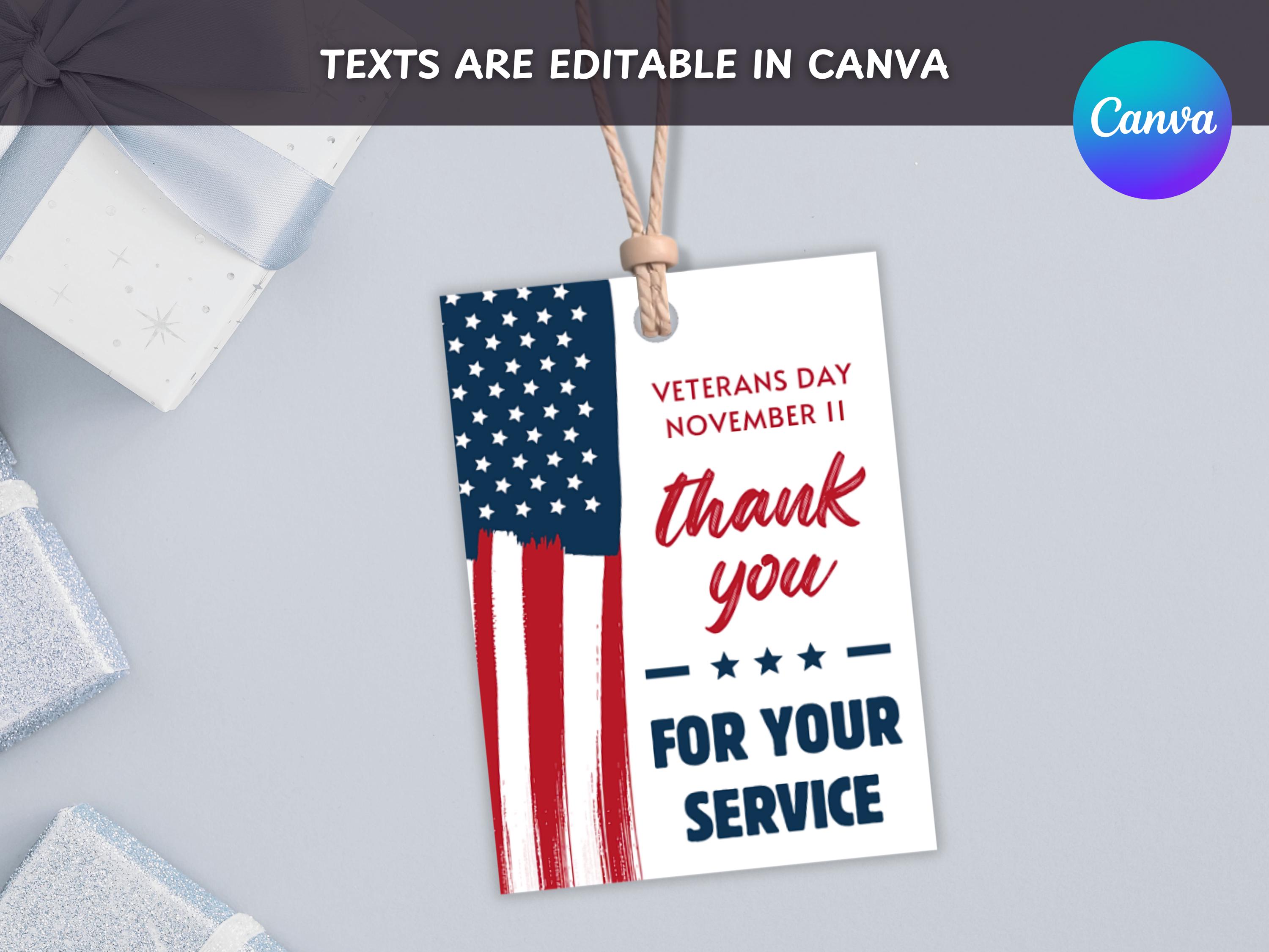Veterans Day Gift Tags Printable Bundle: Thank You for Your Service ...