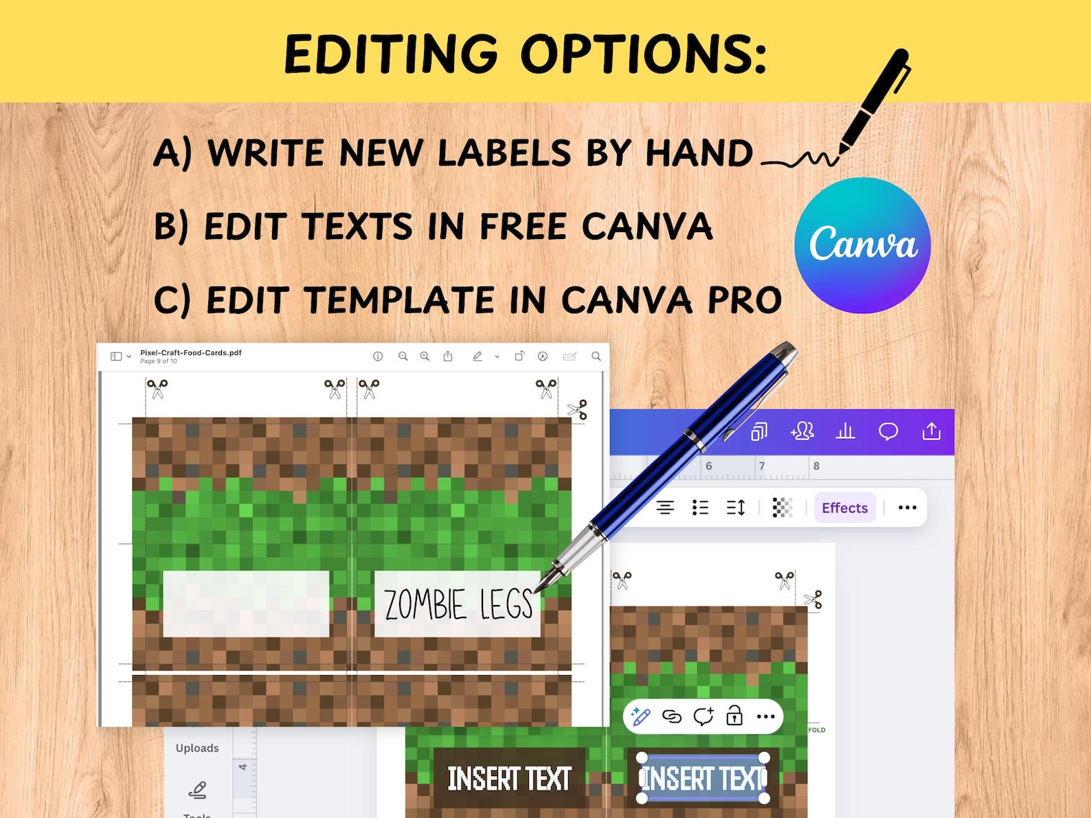 Mine Gaming Food Labels Party Bundle, Printable Editable Canva - Etsy