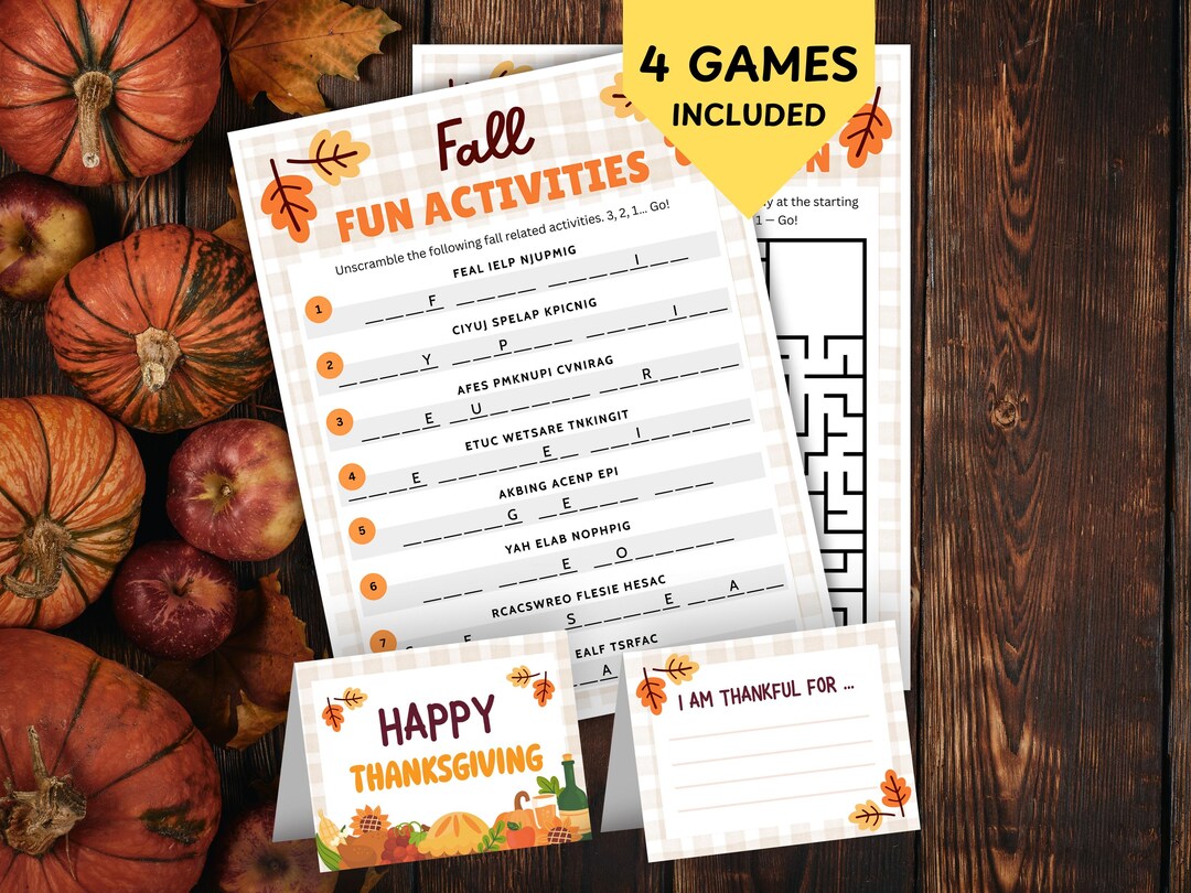 Fall Thanksgiving Games: Word Scramble, Maze (printable PDF) - Etsy