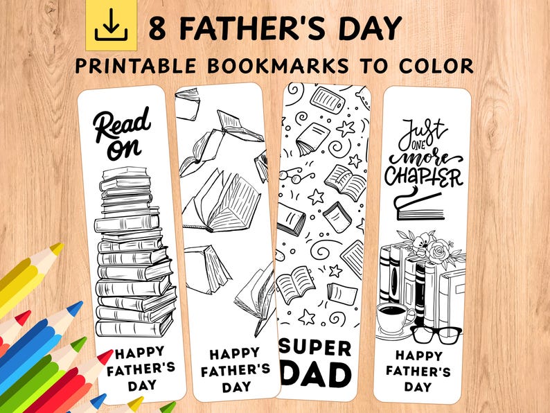 Fathers Day Coloring Bookmarks Pack of 8, Father's Day Bookmark ...