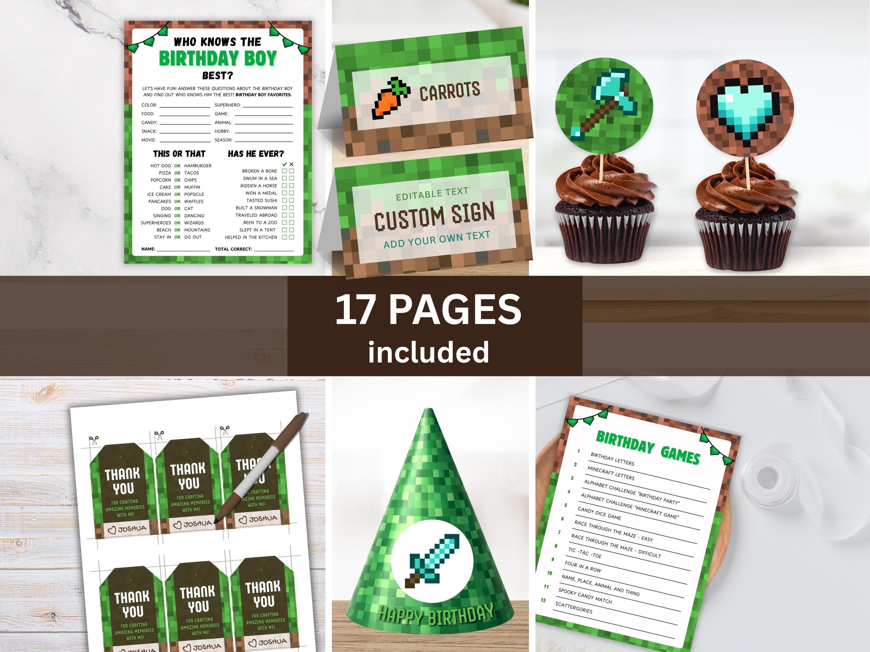 Mine Gaming Party Food Labels, Editable Gamer Food Tents (digital ...