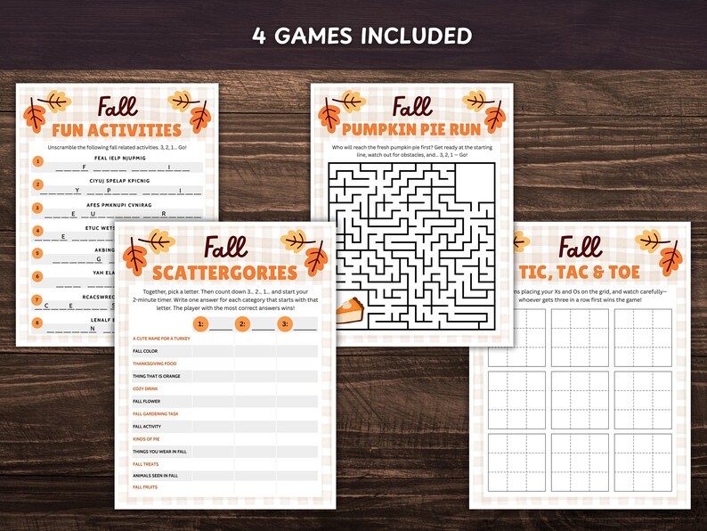 Fall Thanksgiving Games: Word Scramble, Maze (printable PDF) - Etsy