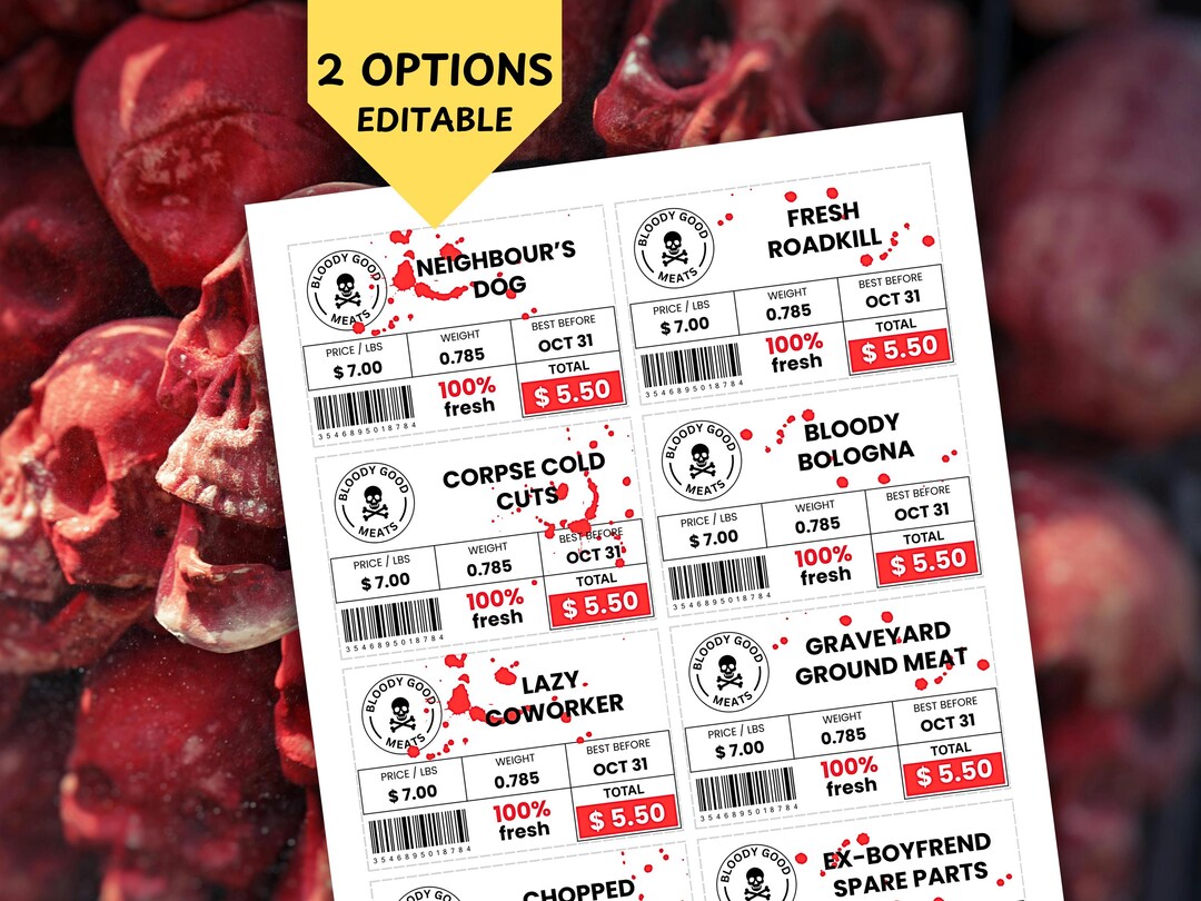 Editable Halloween Meat Labels, Spooky Treat Stickers (digital Download ...