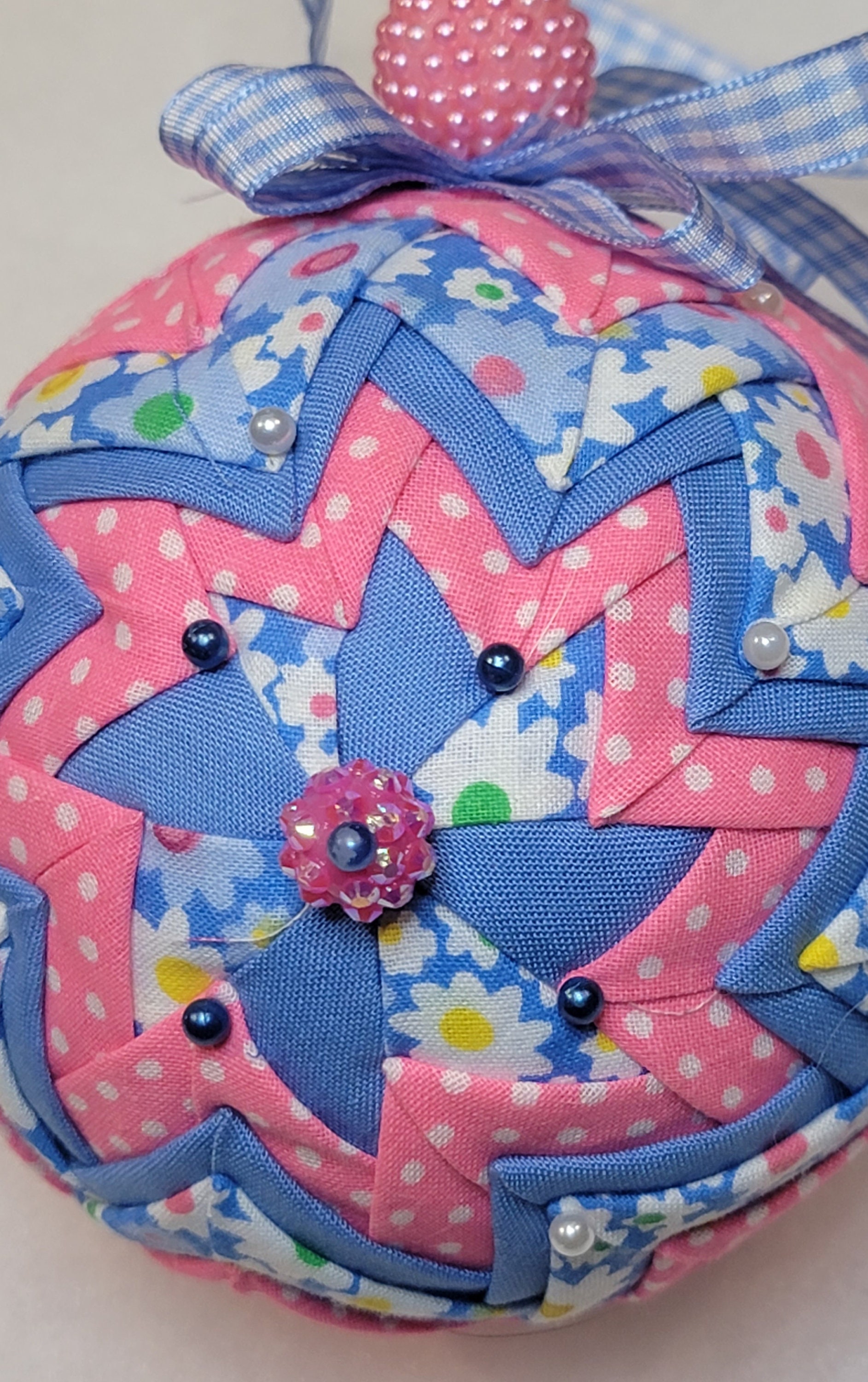 Pink Polka Dots and Blue Floral Round Ornament (FL58) - Etsy