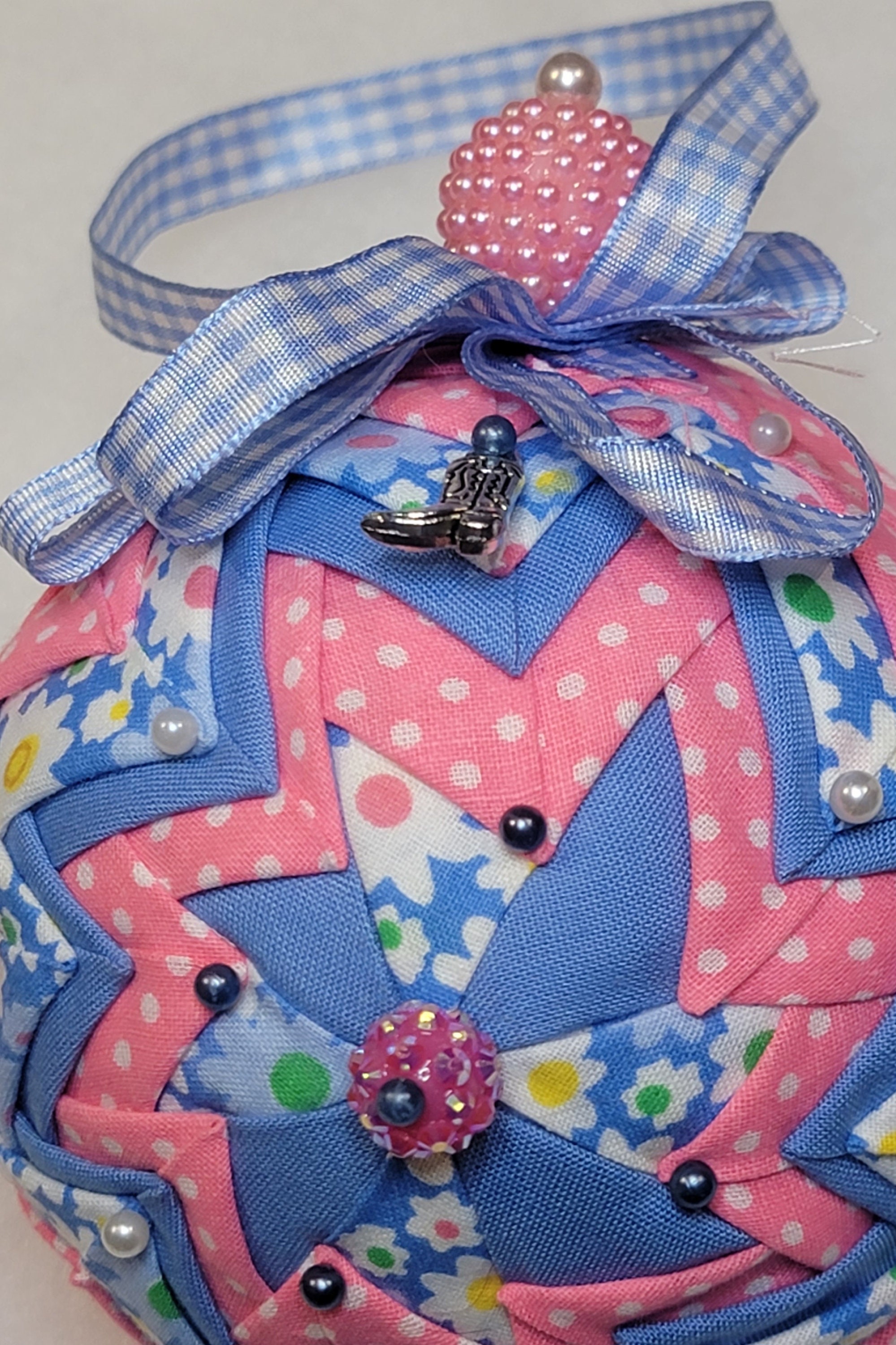 Pink Polka Dots and Blue Floral Round Ornament (FL58) - Etsy