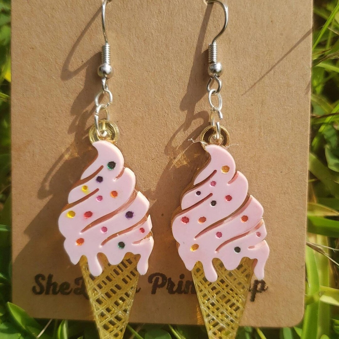 Ice Cream Cone Earrings, Ice Cream, Dangle Earrings, Food Earrings - Etsy