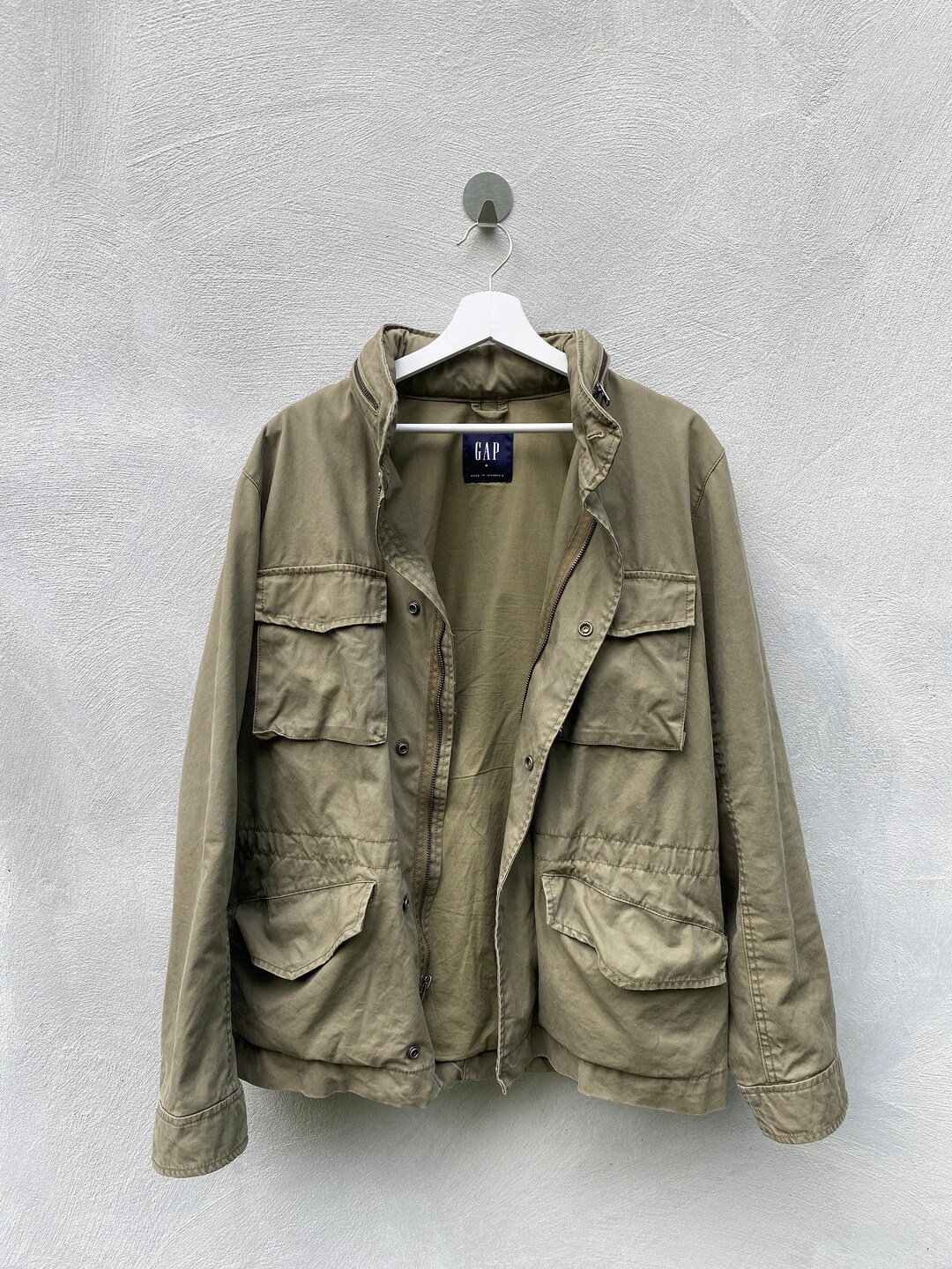 Vintage Gap Utility Military Jacket, Hiden Hood Field Jacket Size M. - Etsy