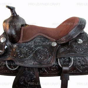 Western Saddle Barrel Racing Horse Trail Pleasure Tooled Leather Tack ...