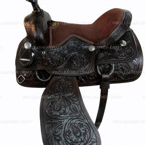 Western Saddle Barrel Racing Horse Trail Pleasure Tooled Leather Tack ...