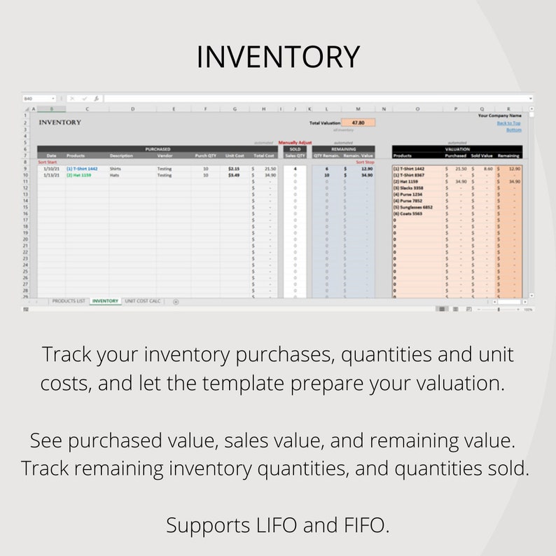 Inventory Valuator & Tracker Excel Template Google Sheets - Etsy