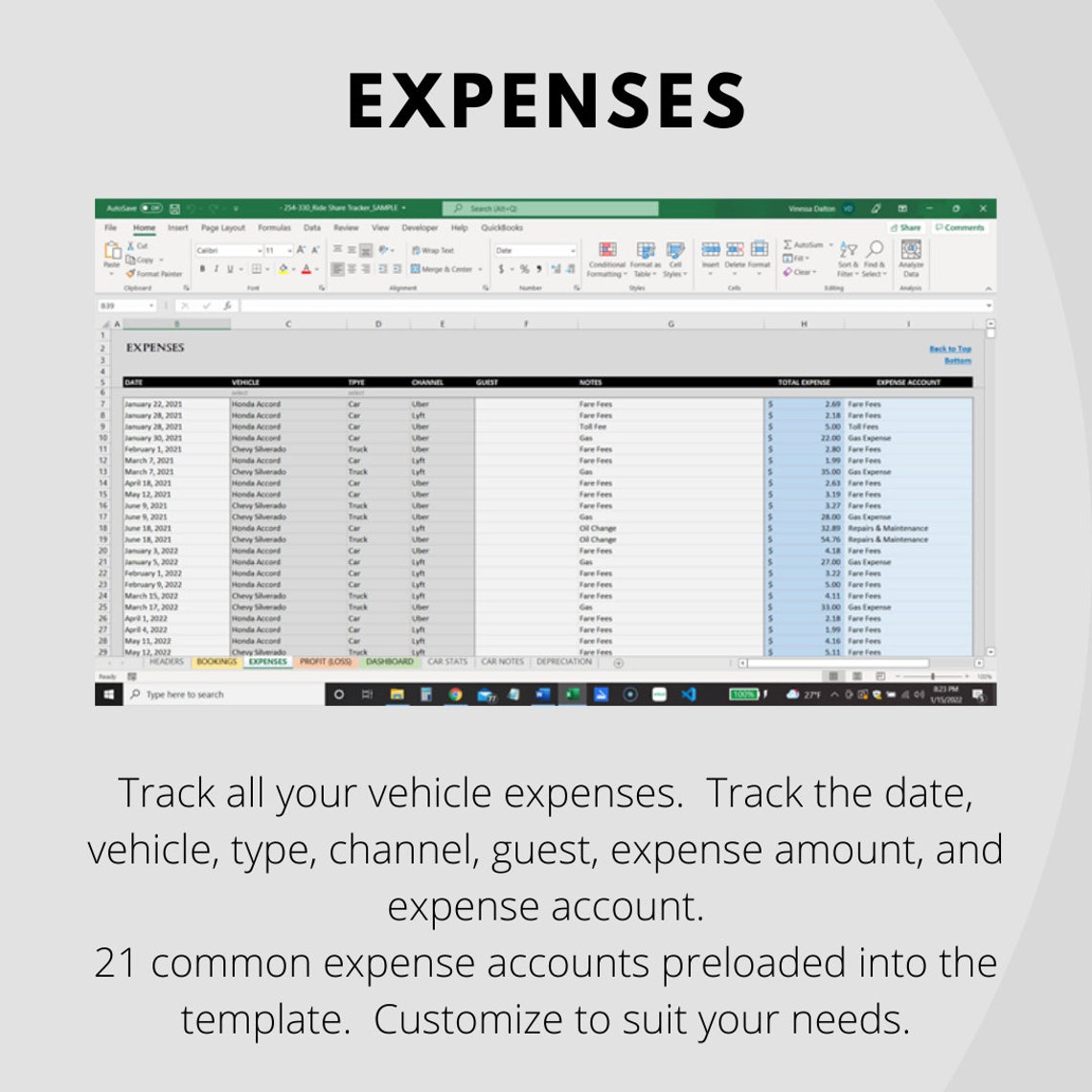 Rideshare Tracker - Excel Template - Google Sheets - Instant Download ...