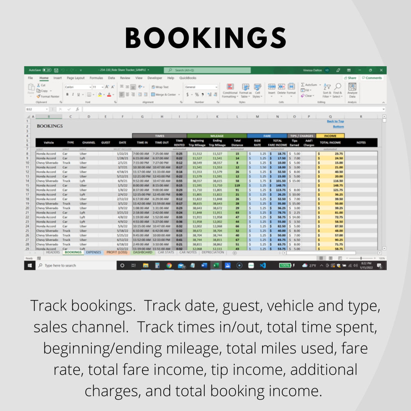Rideshare Tracker - Excel Template - Google Sheets - Instant Download ...