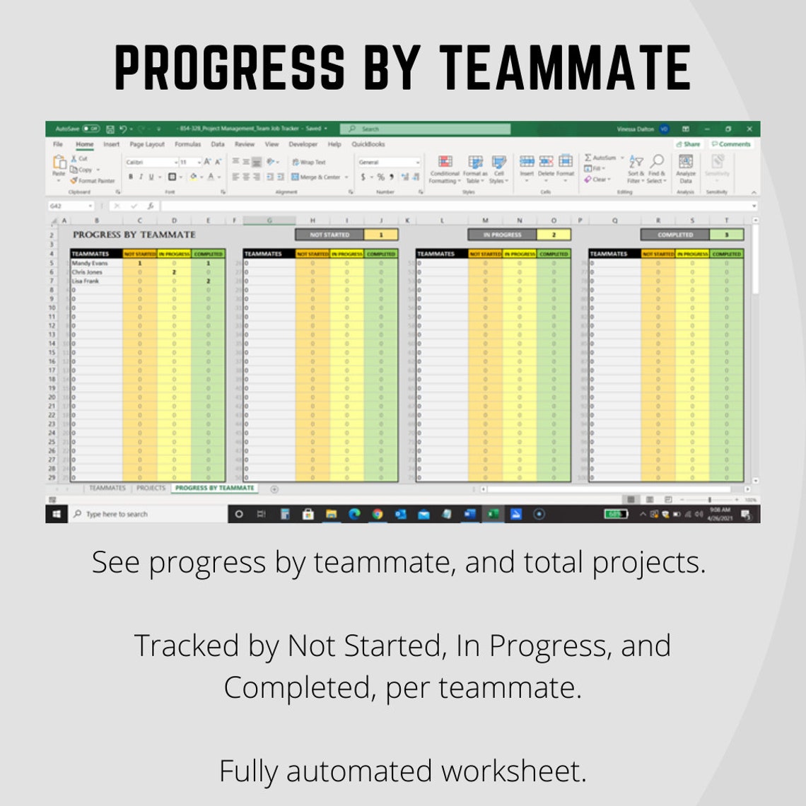 Project Management - Team Job Tracker - Team to Do List - Excel ...