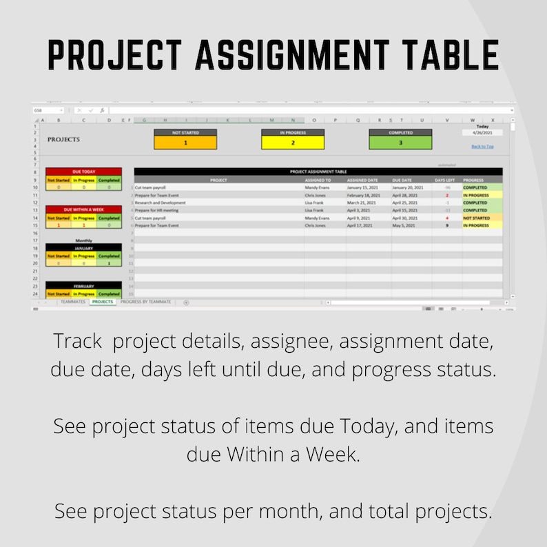 Project Management - Team Job Tracker - Team to Do List - Excel ...