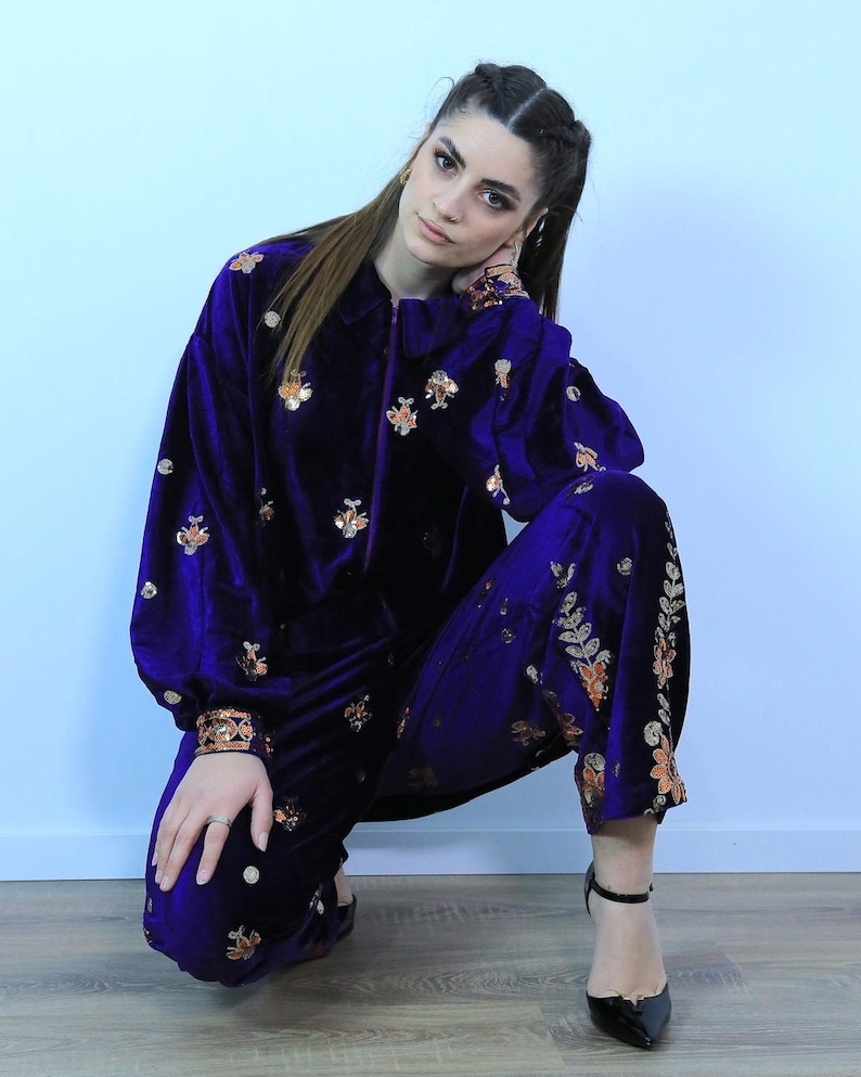 Party Tracksuit/ Purple Velvet Tracksuit/ Floral Sequin Tracksuit ...