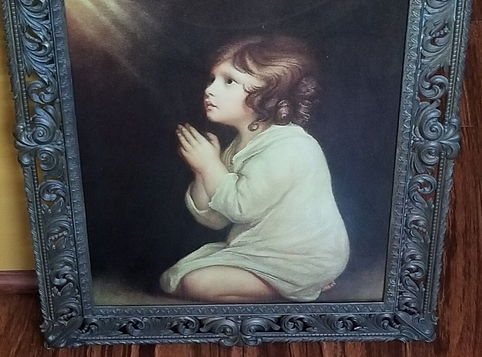 Vintage Italy Ornate Brass Bubble Glass Frame the INFANT SAMUEL Praying ...