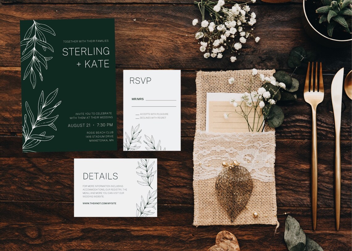 Dark Green Wedding Invitation Suite | Modern Boho Wedding Invite ...