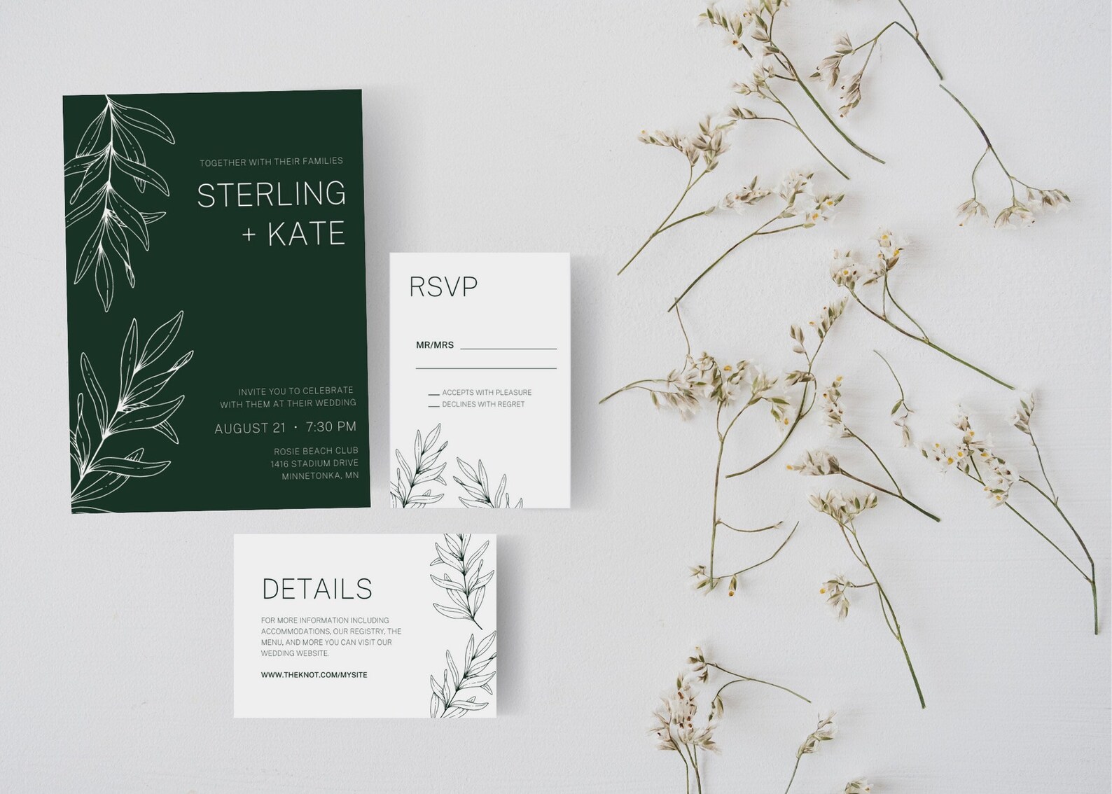 Dark Green Wedding Invitation Suite | Modern Boho Wedding Invite ...