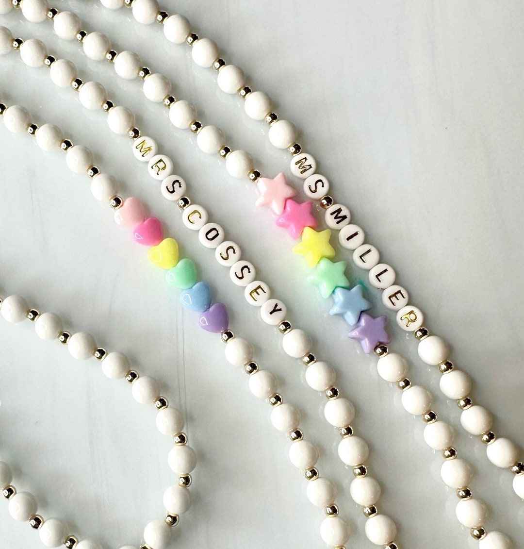 White + Gold + Pastel Teacher Lanyard Personalized and Customizable - Etsy