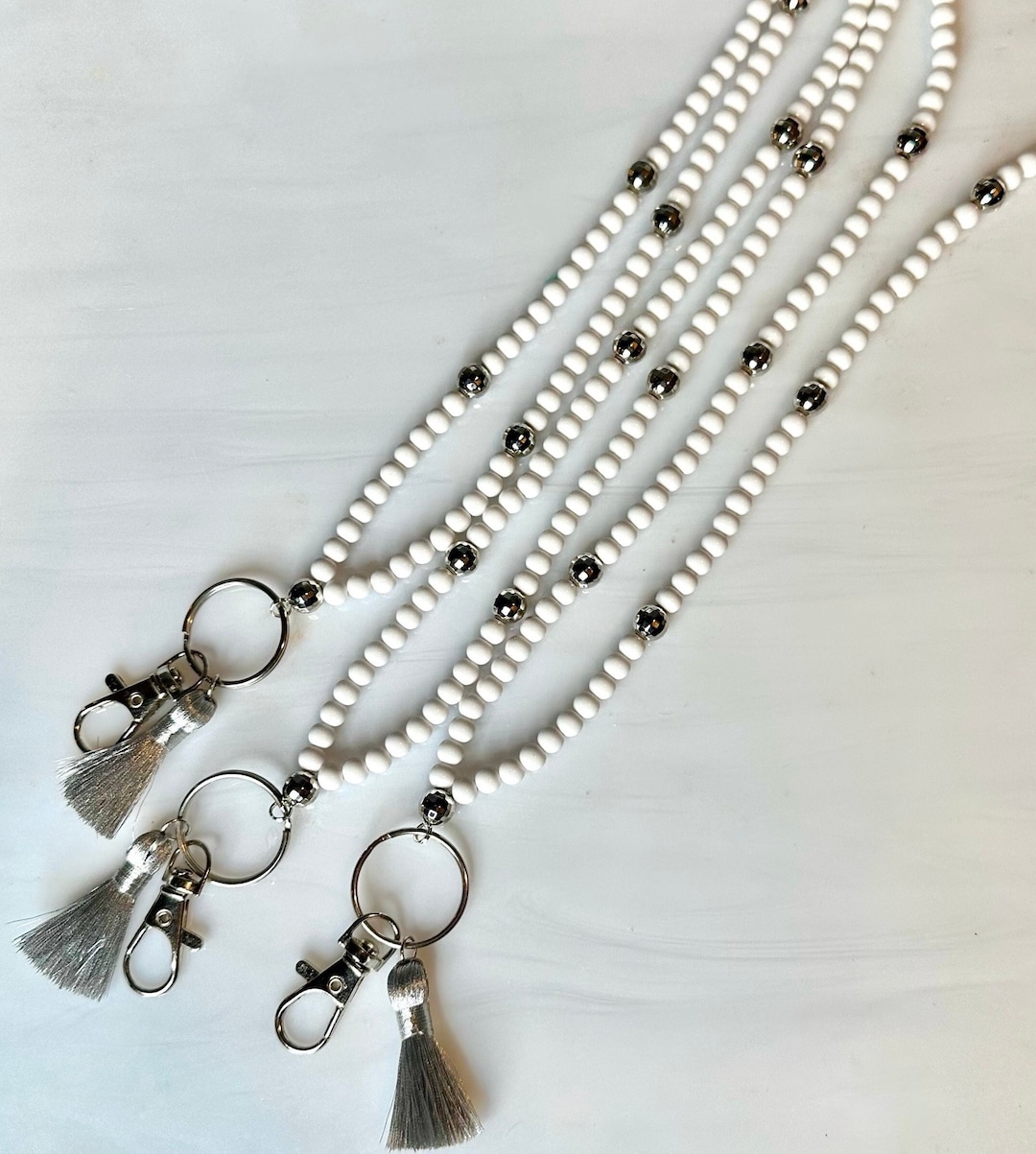 White + Silver Disco Ball Teacher Lanyard Beaded - Etsy
