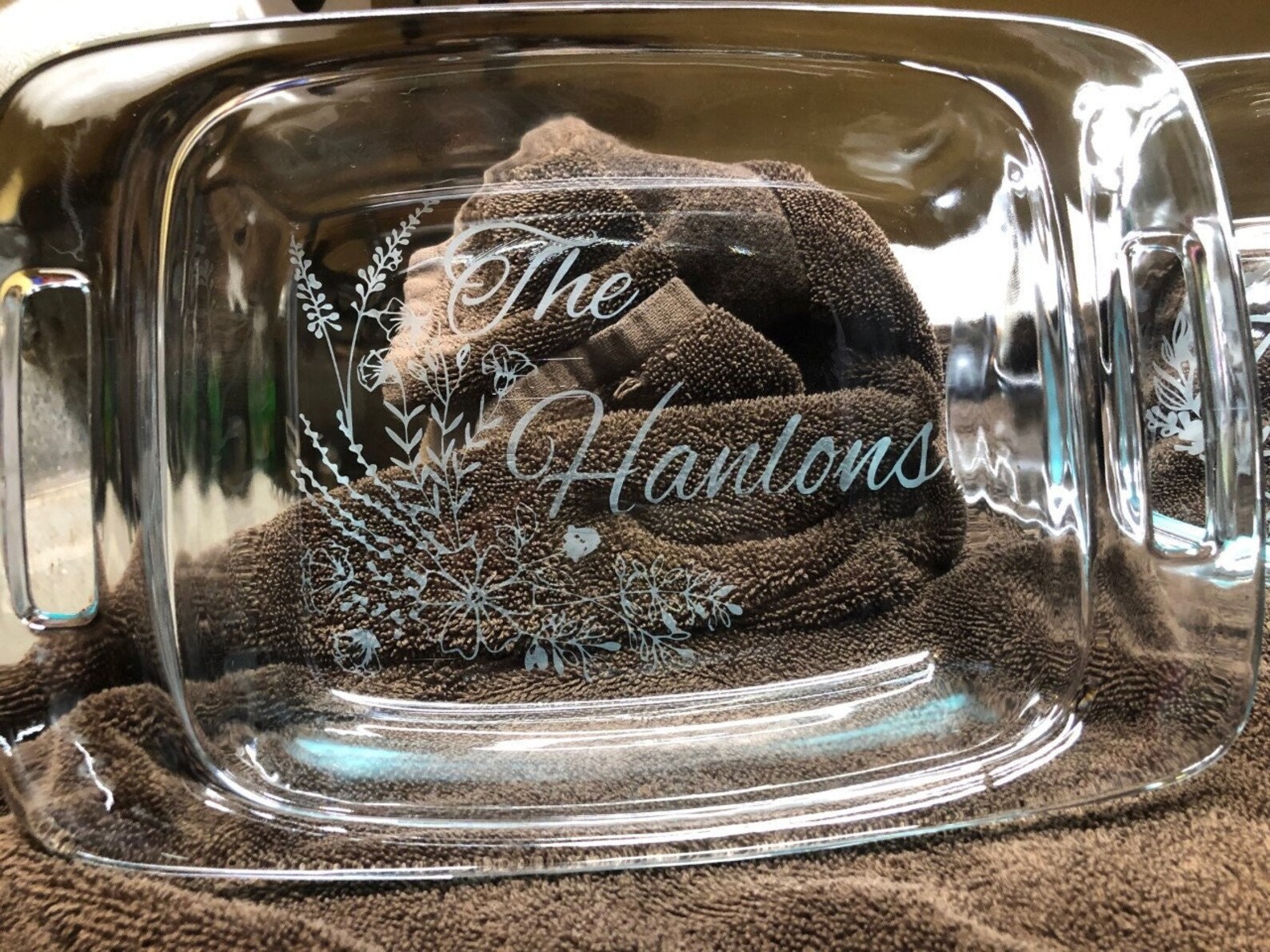 Custom Etched Pyrex Dish With Lid, Wedding Gifts, Clear, Glass Pyrex ...