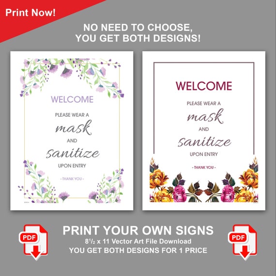 Mask Sanitize Sign PDF Download 2 Designs Print Your Own | Etsy