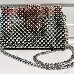 Silver & Rose Gold Beaded Handbag/shoulder Bag/crossbody/purse/clutch ...