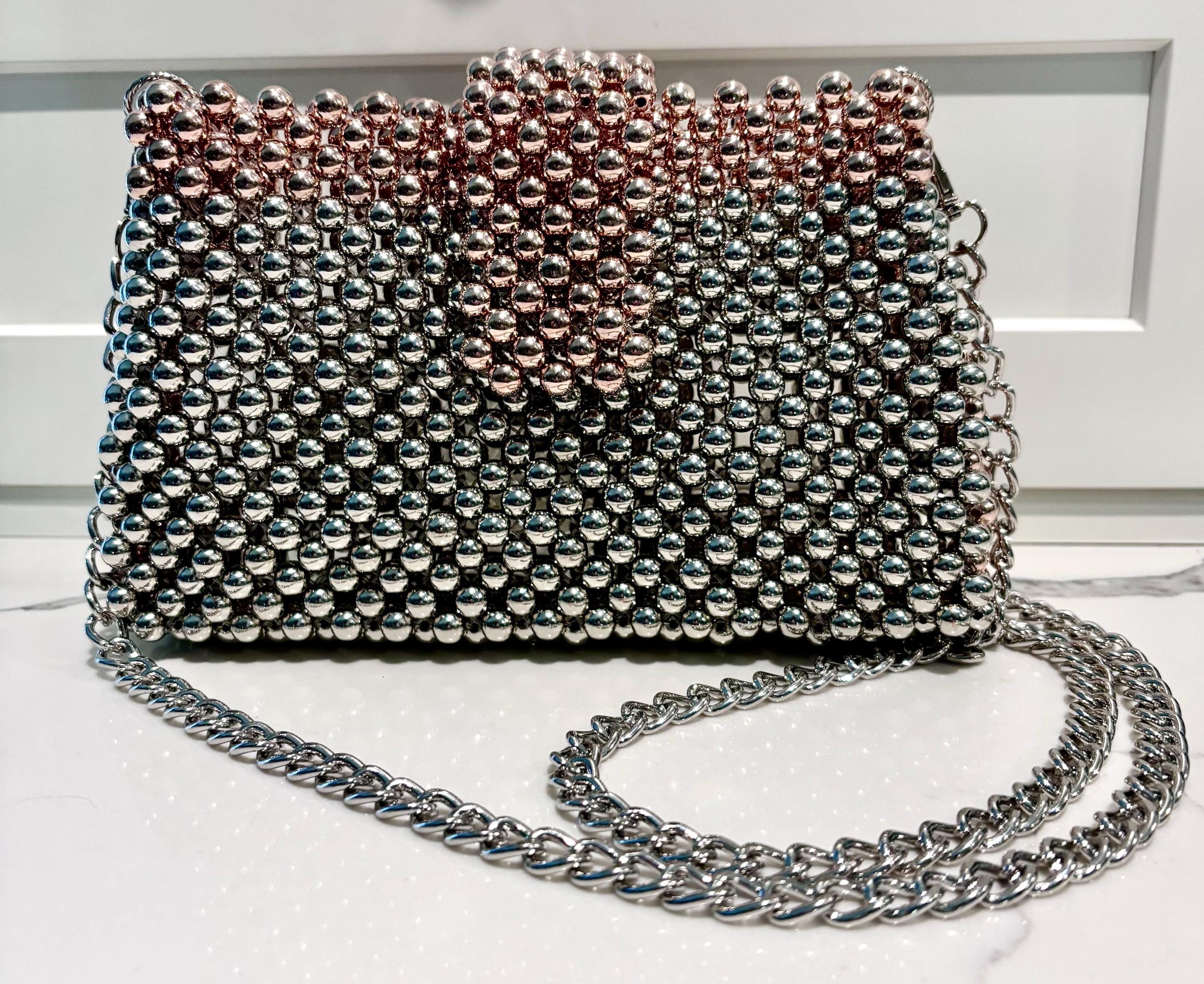 Silver & Rose Gold Beaded Handbag/shoulder Bag/crossbody/purse/clutch ...