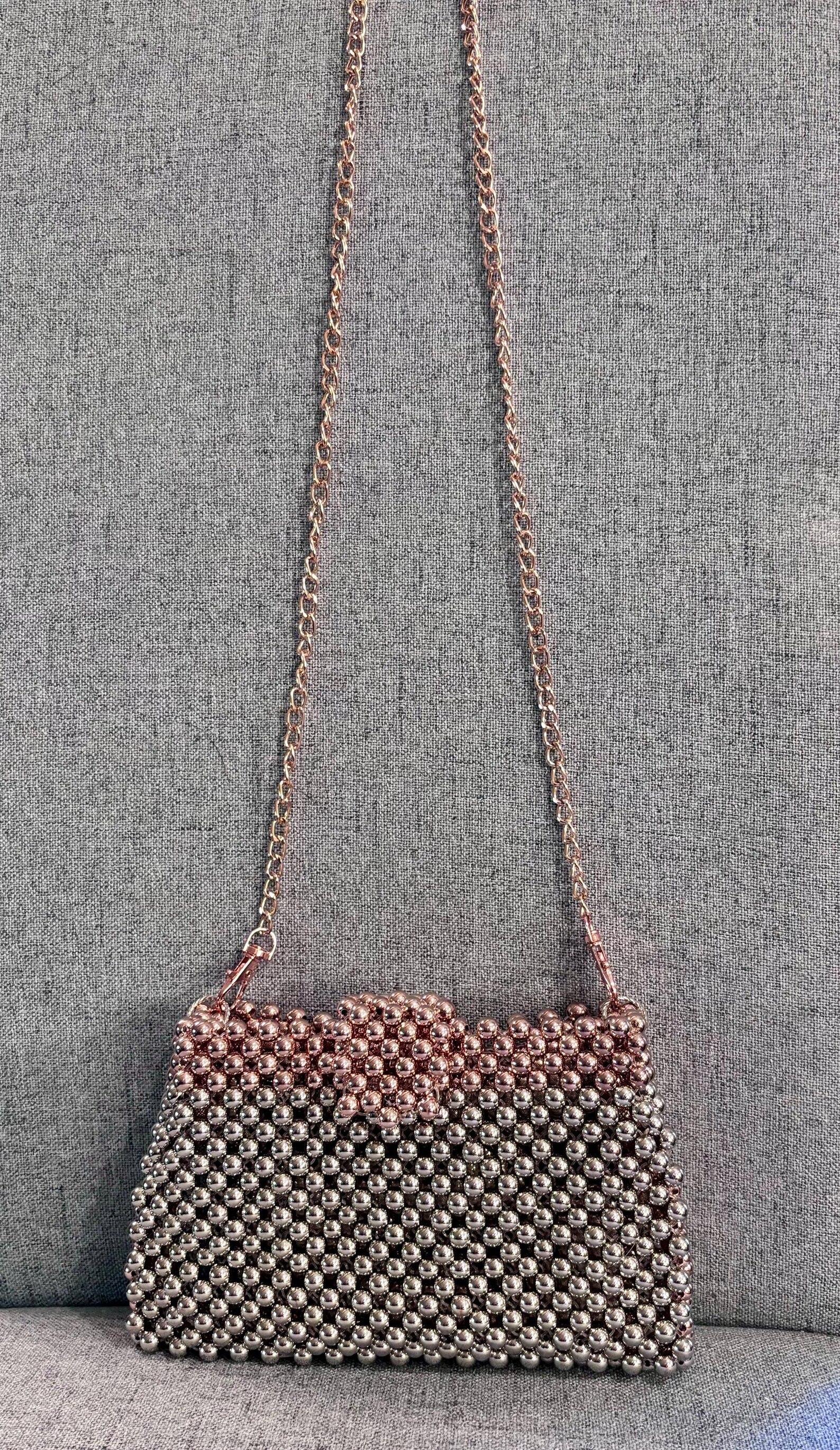 Silver & Rose Gold Beaded Handbag/shoulder Bag/crossbody/purse/clutch ...