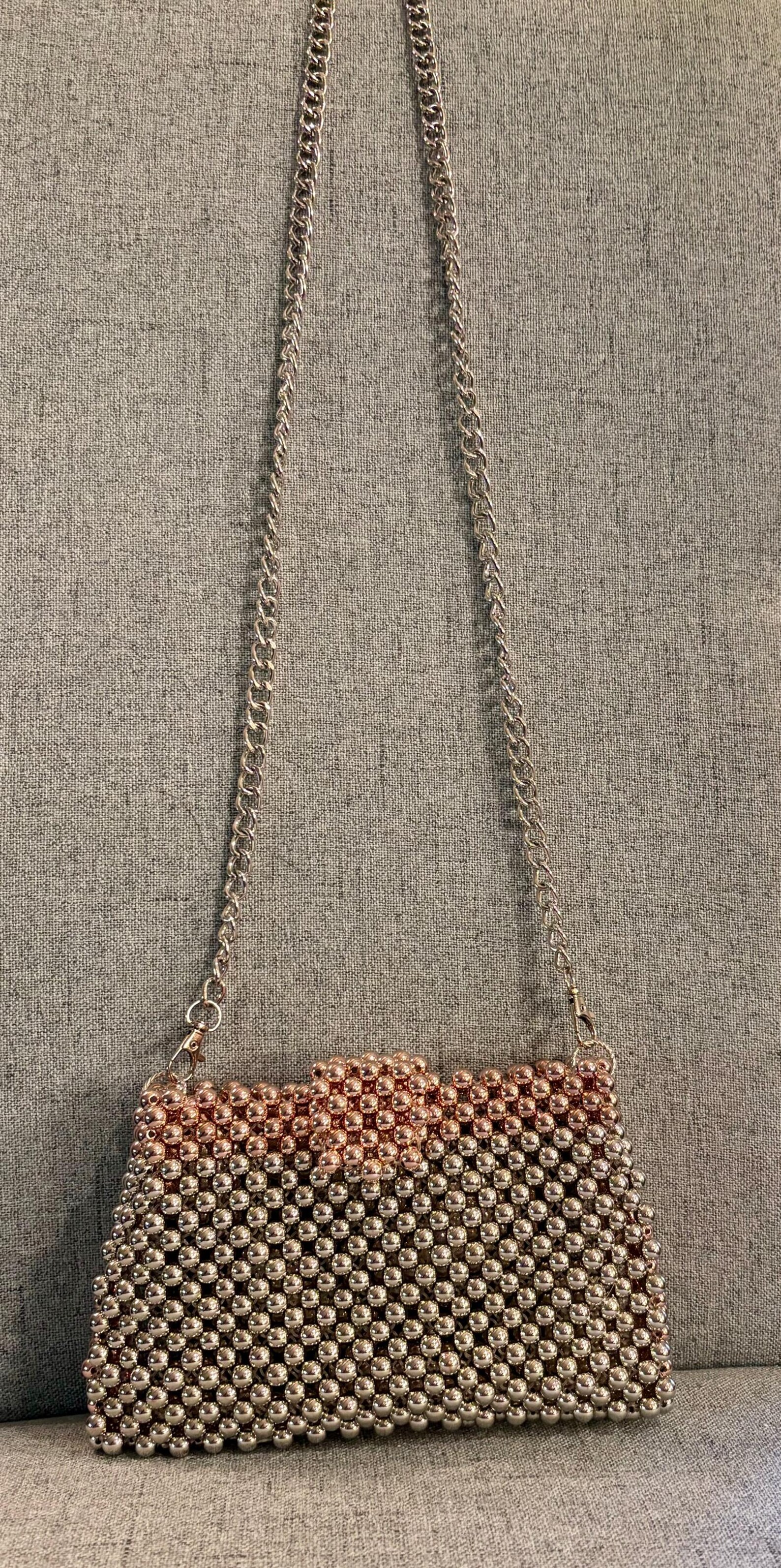 Silver & Rose Gold Beaded Handbag/shoulder Bag/crossbody/purse/clutch ...