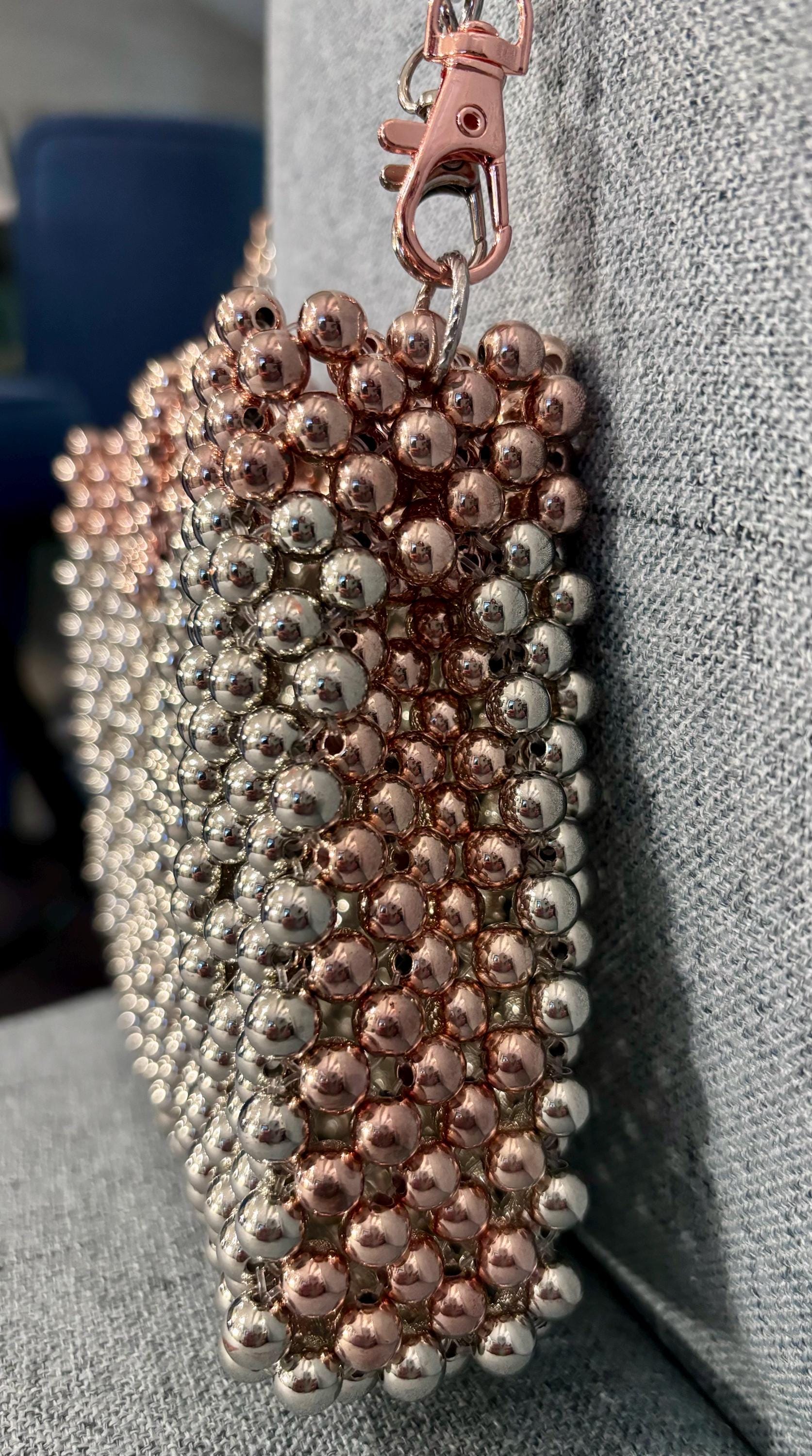 Silver & Rose Gold Beaded Handbag/shoulder Bag/crossbody/purse/clutch ...